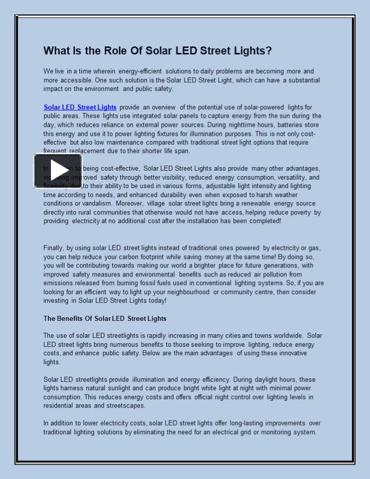 PPT – What Is the Role Of Solar LED Street Lights PowerPoint ...