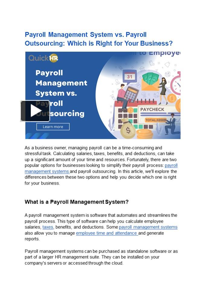 Payroll Management System vs. Payroll Outsourcing presentation | free ...