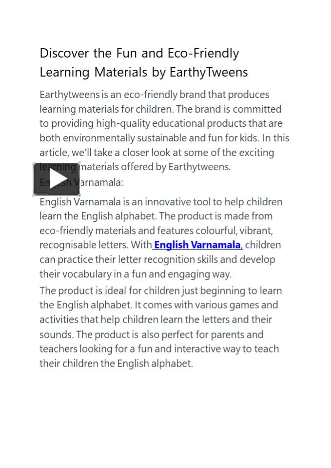 Discover the Fun and Eco-Friendly Learning Materials by EarthyTweens ...
