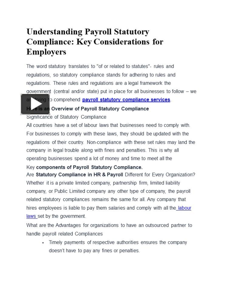 Understanding Payroll Statutory Compliance: Key Considerations for ...