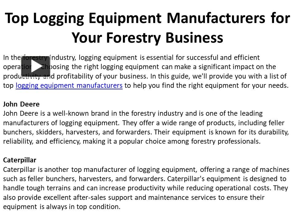 Logging Equipment Manufacturers presentation | free to download