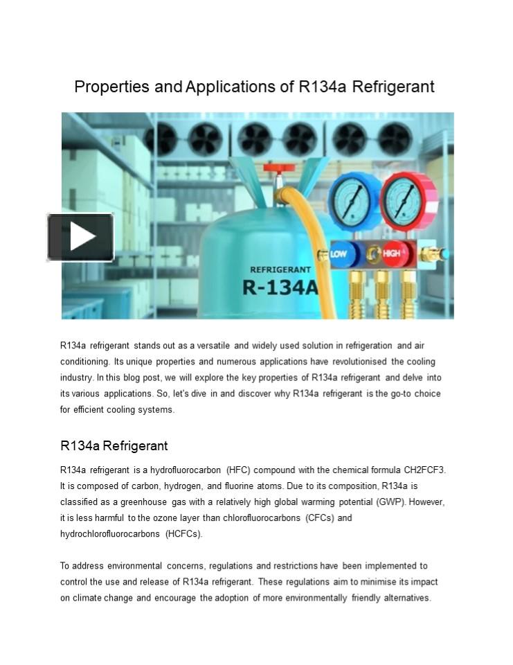 Properties and Applications of R134a Refrigerant presentation | free to ...