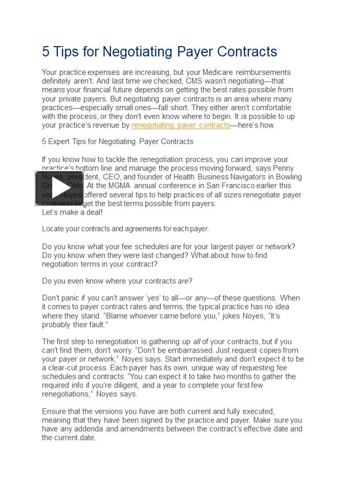 5 Tips for Negotiating Payer Contracts presentation | free to download