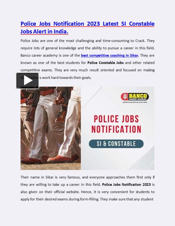 Police Jobs Notification 2023 Latest SI Constable Jobs Alert in India ...
