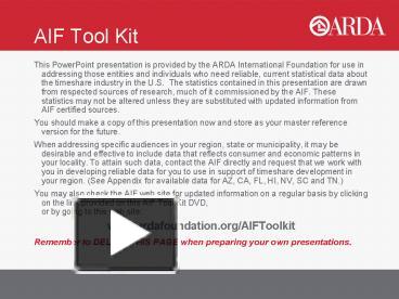 PPT – AIF Tool Kit PowerPoint presentation | free to view - id: 96dff-ZDY0M