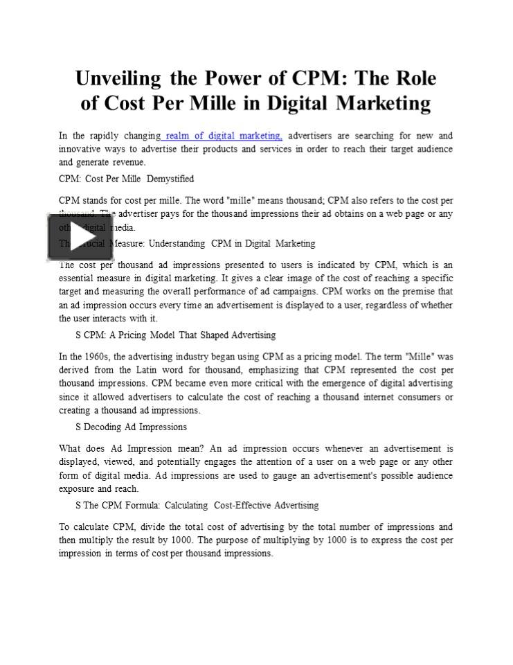 PPT – Unveiling the Power of CPM PowerPoint presentation | free to ...