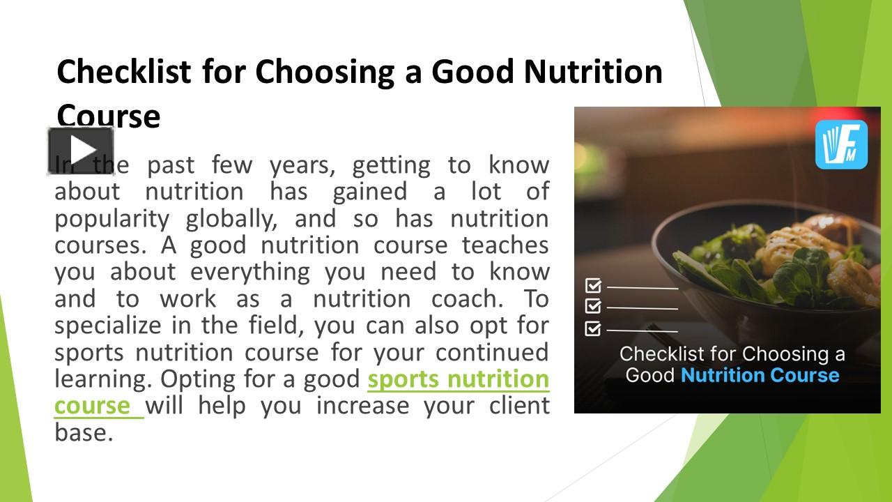 Checklist for Choosing a Good Nutrition Course presentation | free to ...