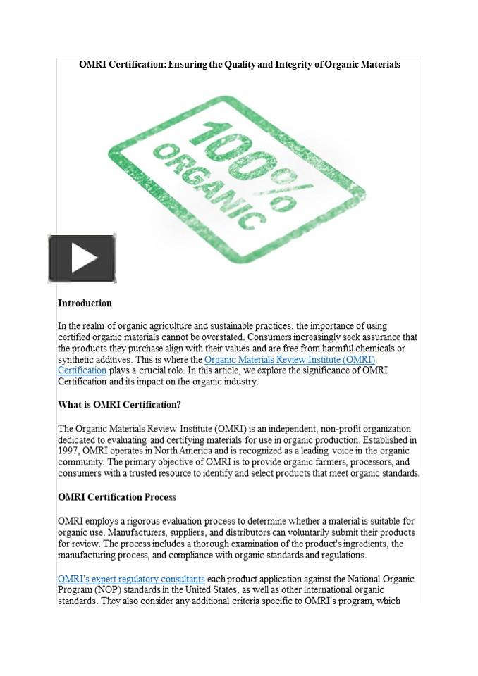 PPT – OMRI Certification: Ensuring the Quality and Integrity of Organic ...