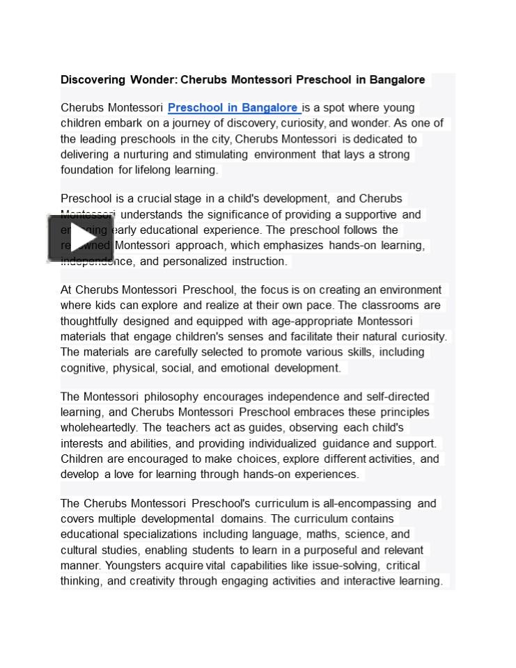 PPT – Discovering Wonder: Cherubs Montessori Preschool in Bangalore ...