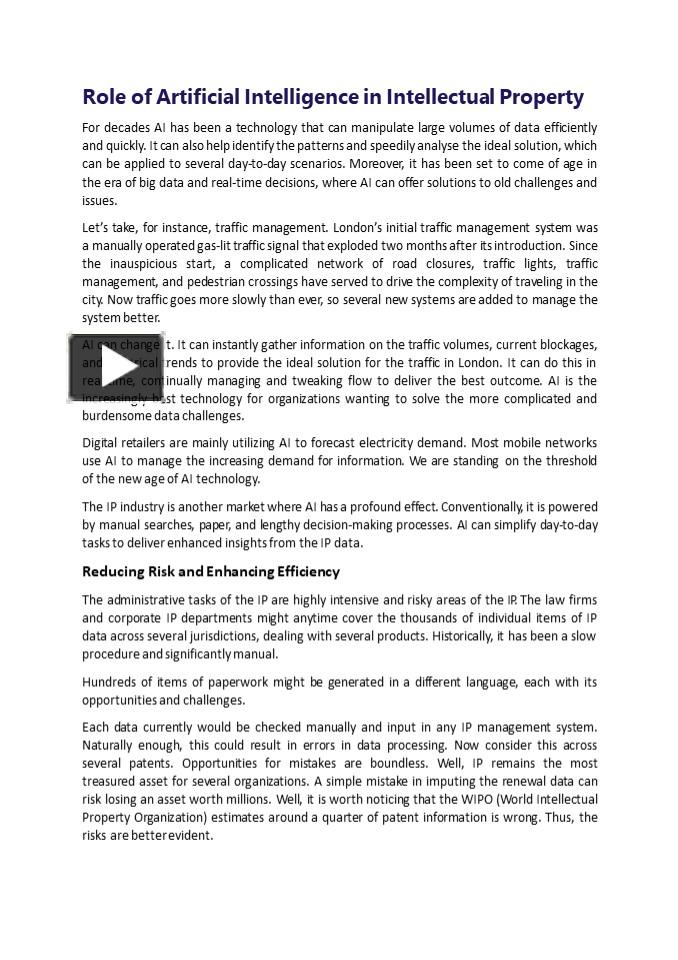 PPT – Role of Artificial Intelligence in Intellectual Property ...