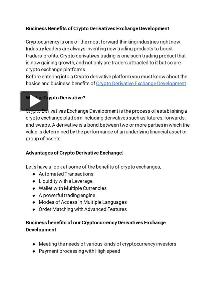 Cryptocurrency Derivatives Exchange Development Company Presentation