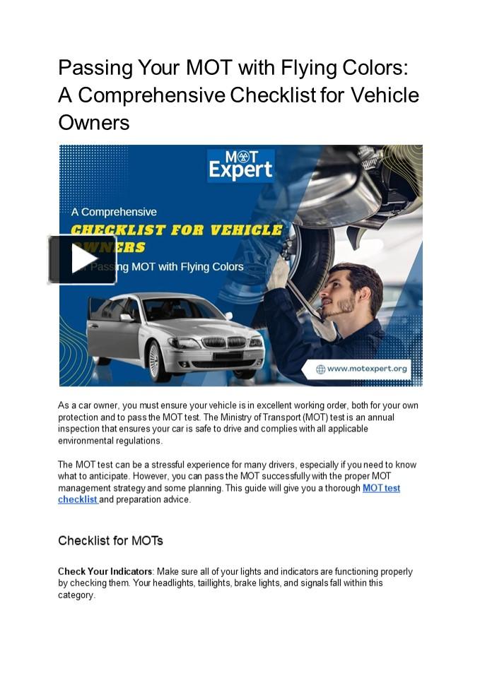 PPT – Passing Your MOT with Flying Colors: A Comprehensive Checklist ...