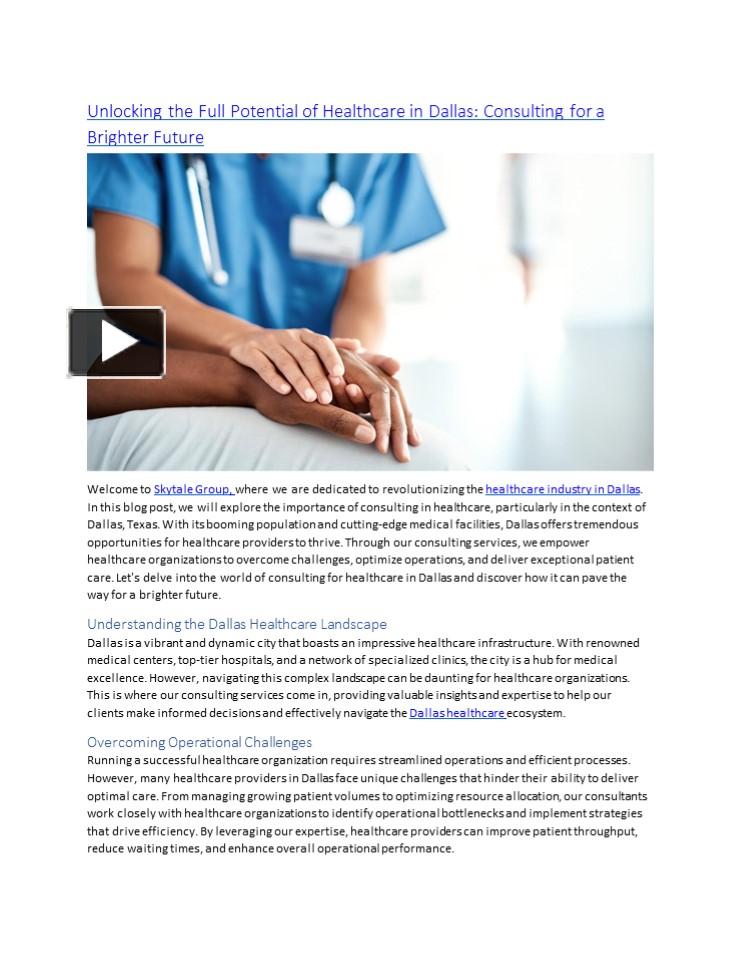 PPT – Unlocking the Full Potential of Healthcare in Dallas Consulting ...