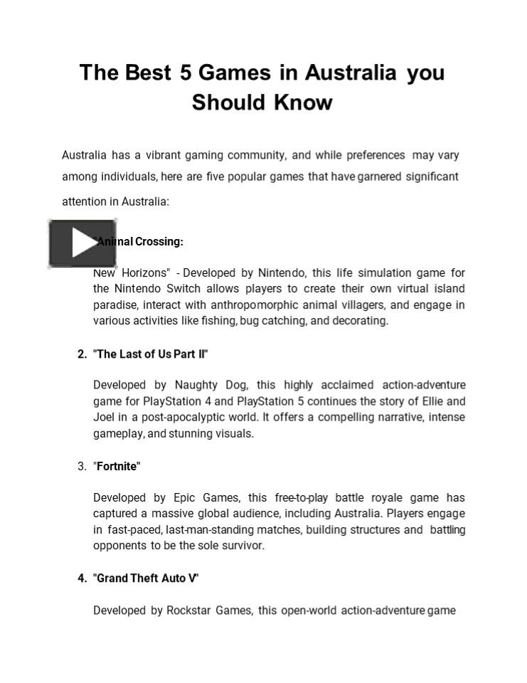 The Best 5 Games in Australia You Should Know presentation | free to ...