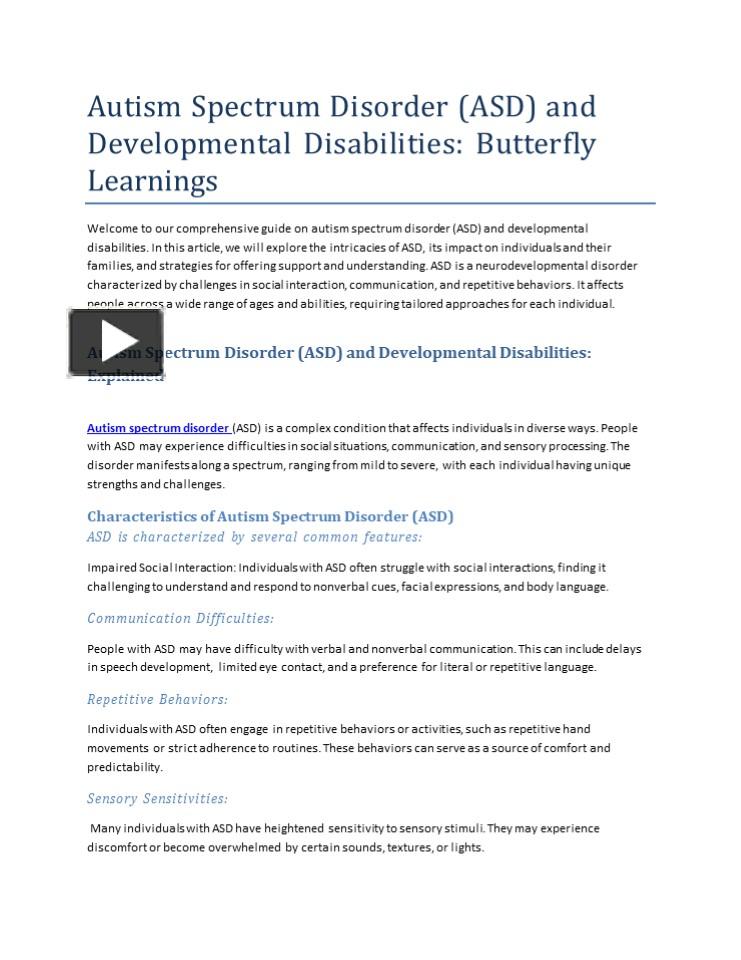 PPT – Autism Spectrum Disorder (ASD) and Developmental Disabilities ...