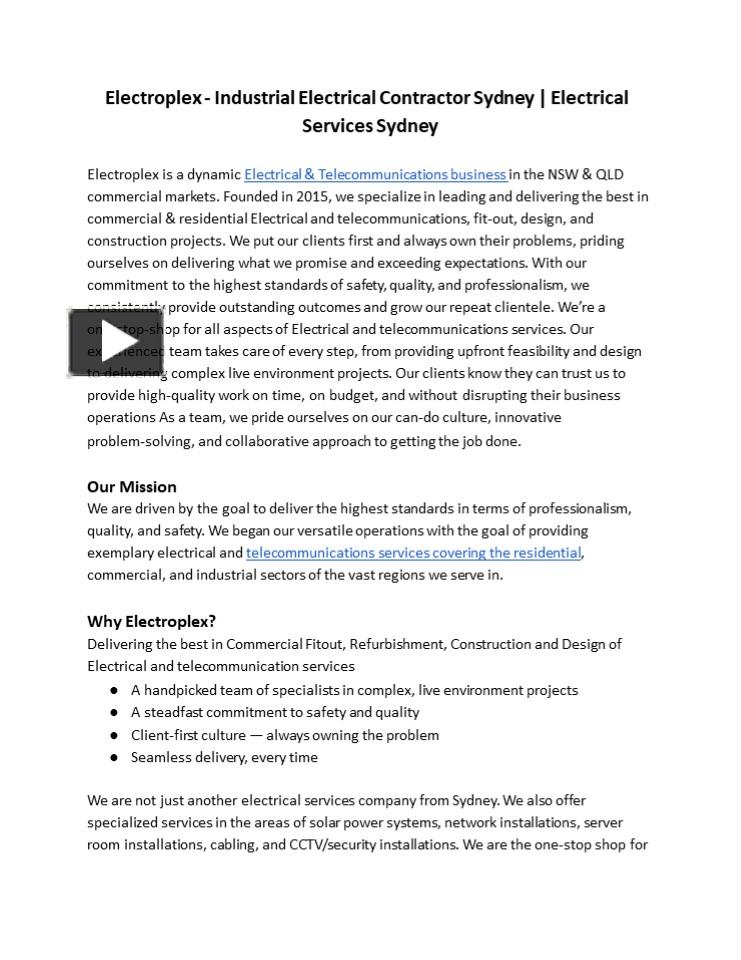 Electroplex - Industrial Electrical Contractor Sydney | Electrical ...