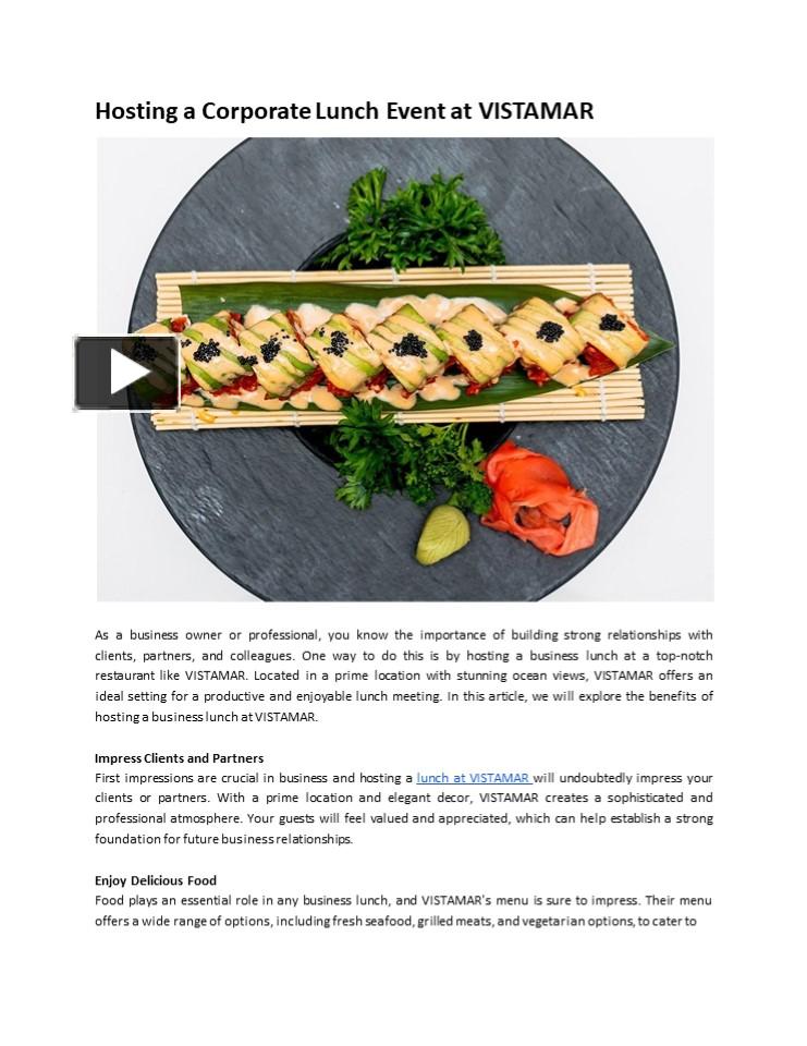 PPT – Hosting a Corporate Lunch Event at VISTAMAR PowerPoint ...