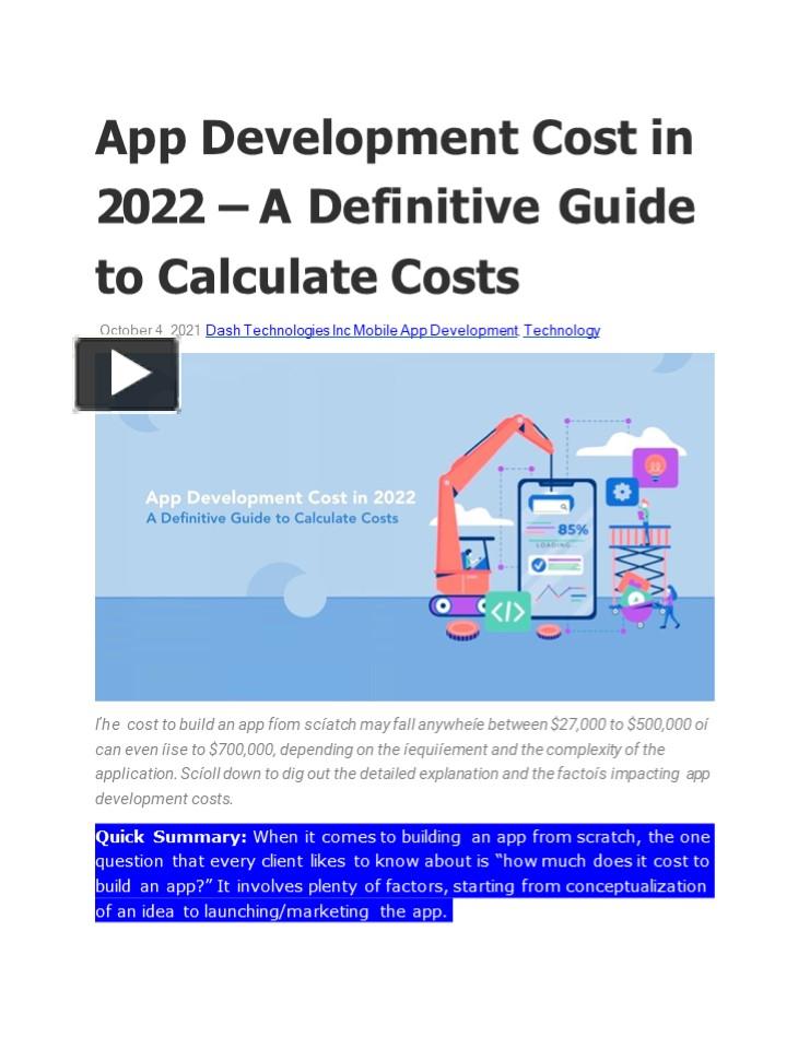 App Development Cost in 2022 – A Definitive Guide to Calculate Costs (1 ...