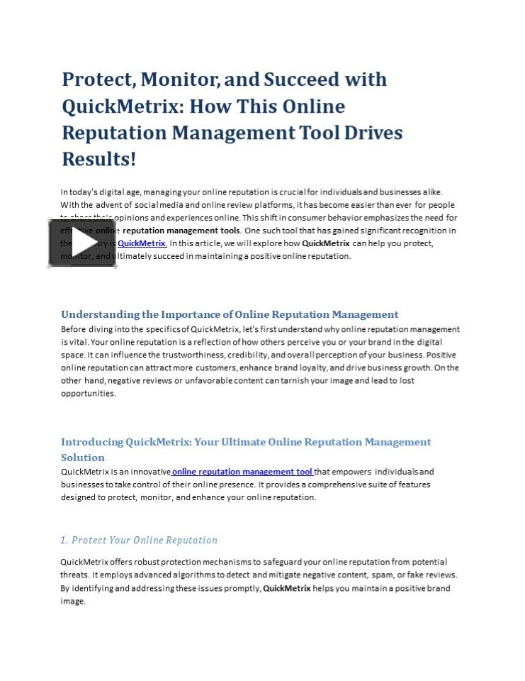 PPT – Protect, Monitor, and Succeed with QuickMetrix: How This Online ...