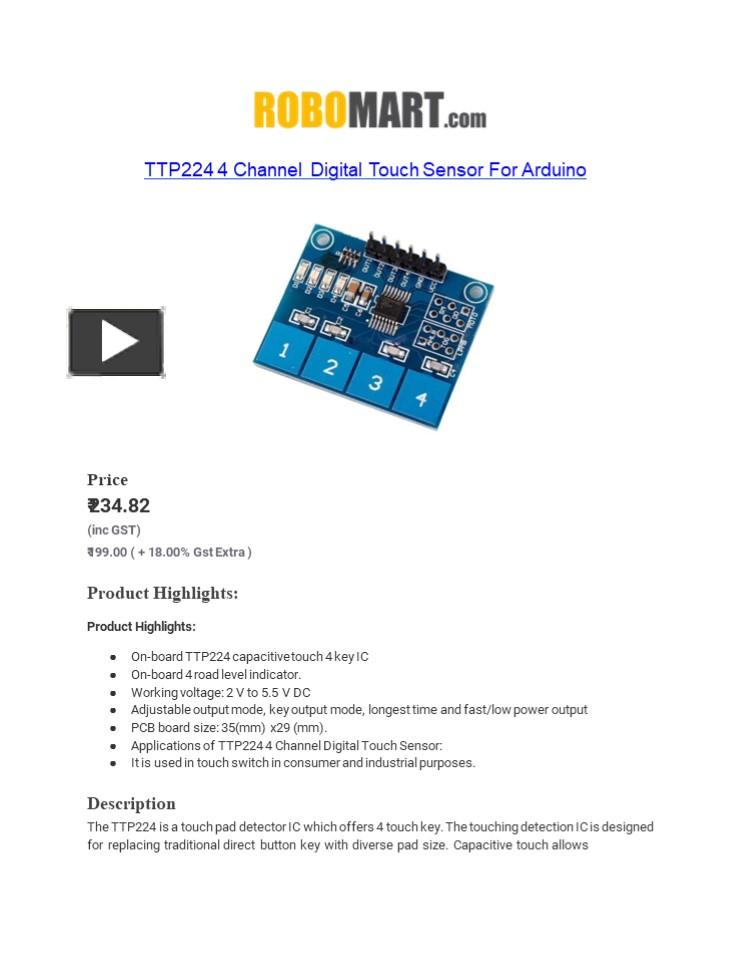 TTP224 4 Channel Digital Touch Sensor For Arduino presentation | free ...