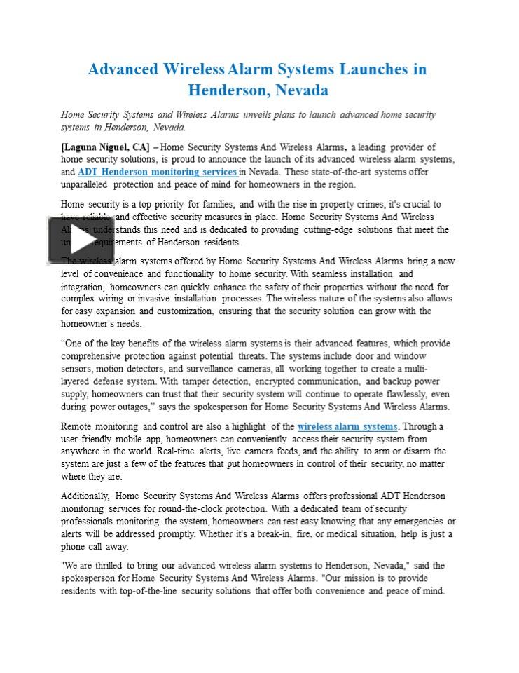 PPT – Advanced Wireless Alarm Systems Launches in Henderson, Nevada ...