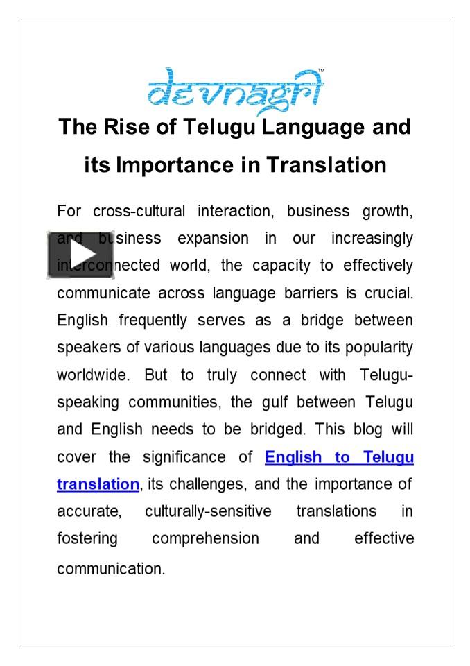 The Rise of Telugu Language and its Importance in Translation ...