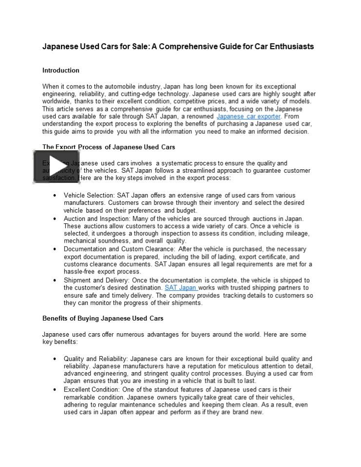 PPT – Japanese Used Cars for Sale: A Comprehensive Guide for Car ...