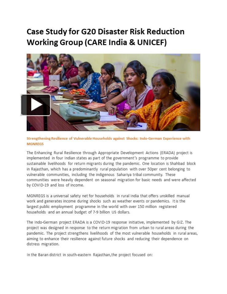 PPT – Case Study for G20 Disaster Risk Reduction Working Group (CARE ...