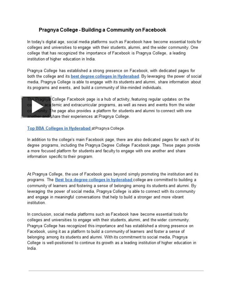 Pragnya College - Building a Community on Facebook presentation | free ...