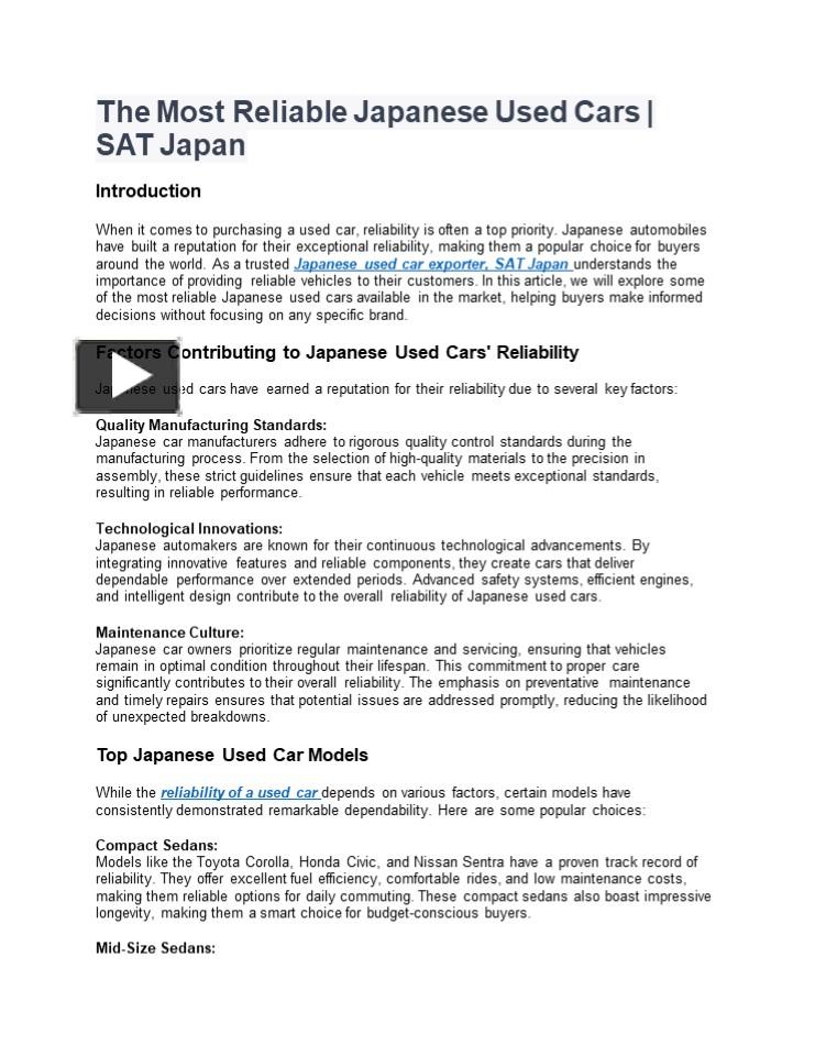 PPT – The Most Reliable Japanese Used Cars | SAT Japan PowerPoint ...