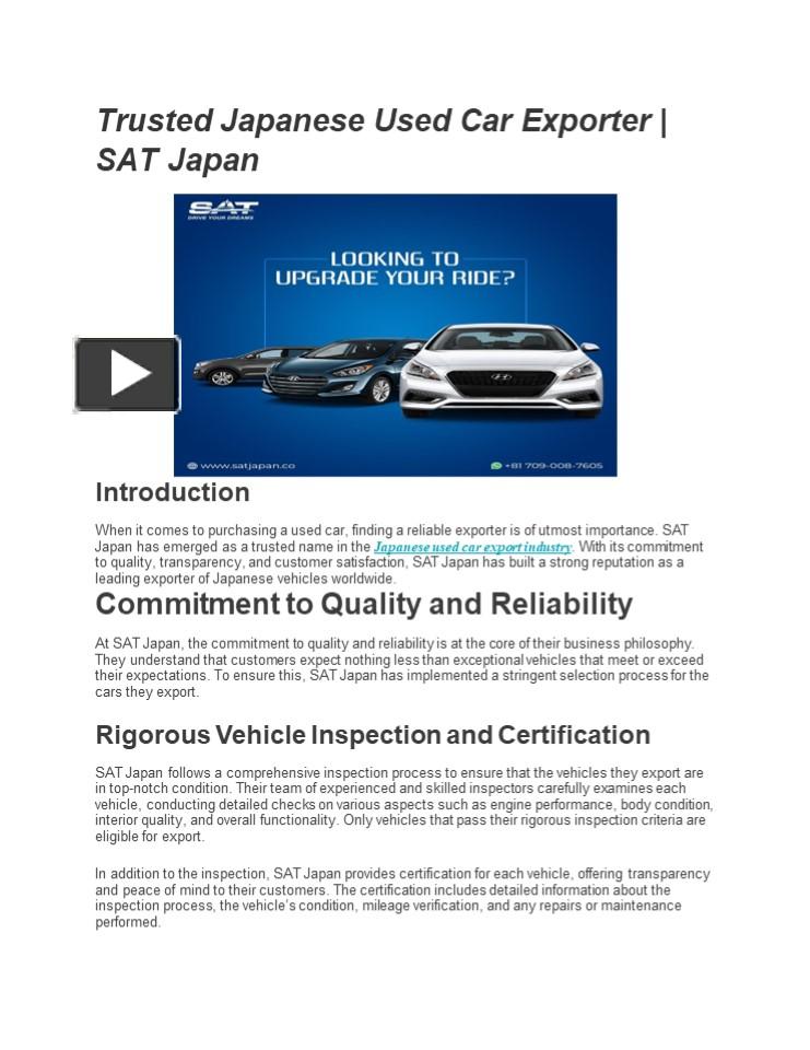 Trusted Japanese Used Car Exporter | SAT Japan presentation | free to ...