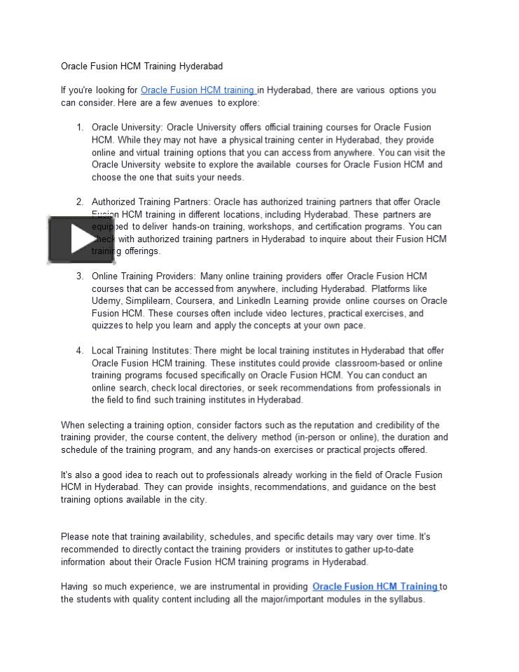 PPT – Oracle Fusion HCM Training Hyderabad PowerPoint presentation ...