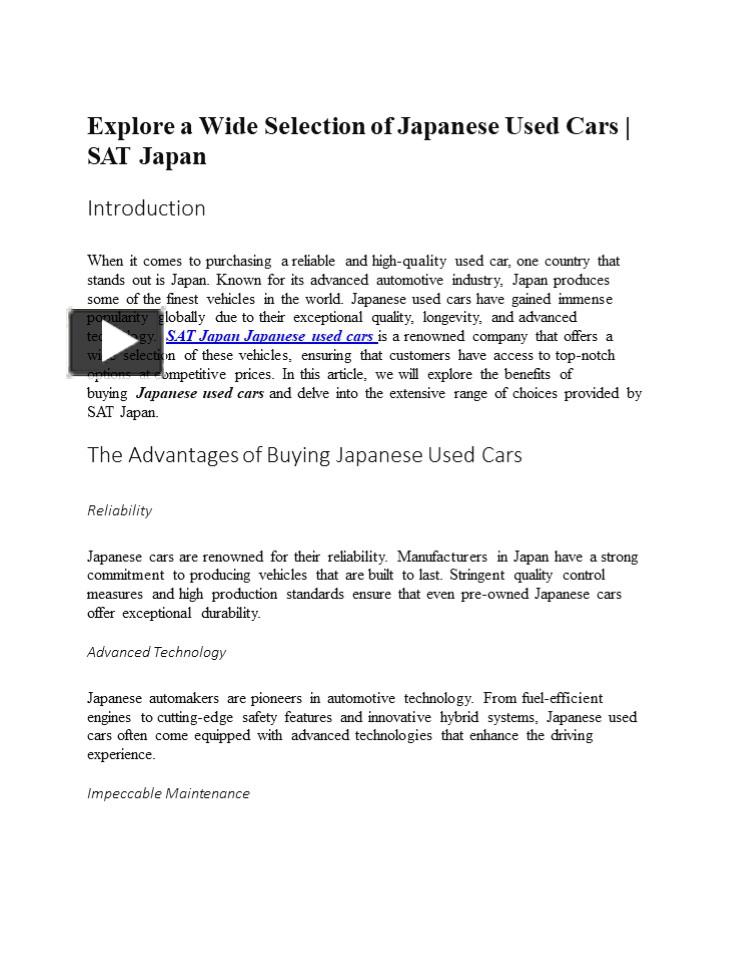 PPT – Explore a Wide Selection of Japanese Used Cars | SAT Japan ...