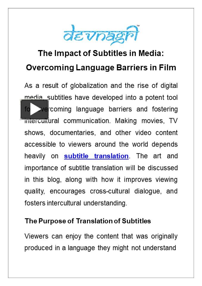 PPT – The Impact of Subtitles in Media: Overcoming Language Barriers in ...