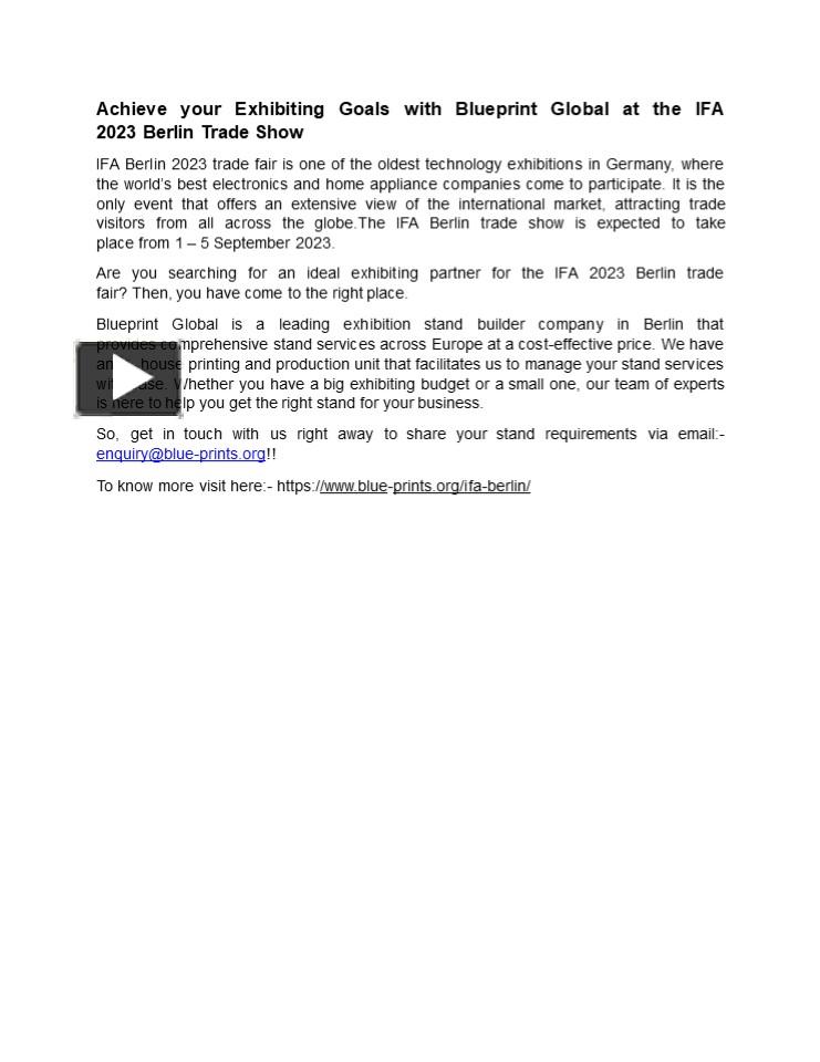 PPT – Achieve your Exhibiting Goals with Blueprint Global at the IFA ...