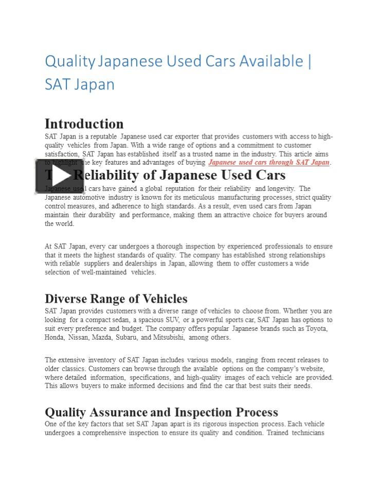PPT – Quality Japanese Used Cars Available | SAT Japan PowerPoint ...