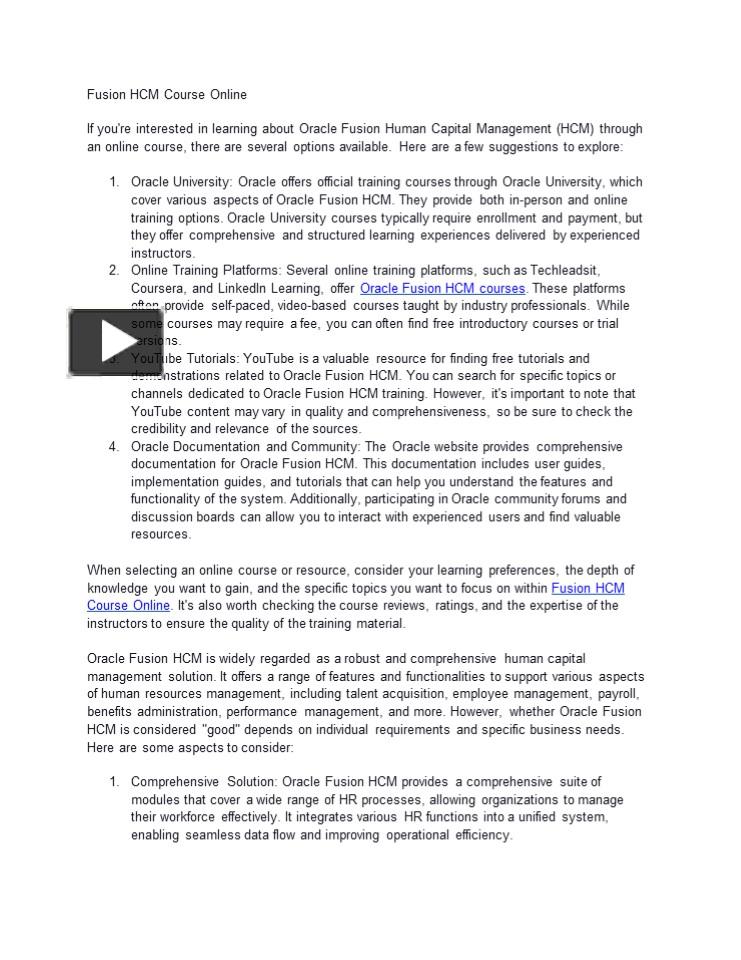 Fusion HCM Course Online presentation | free to download