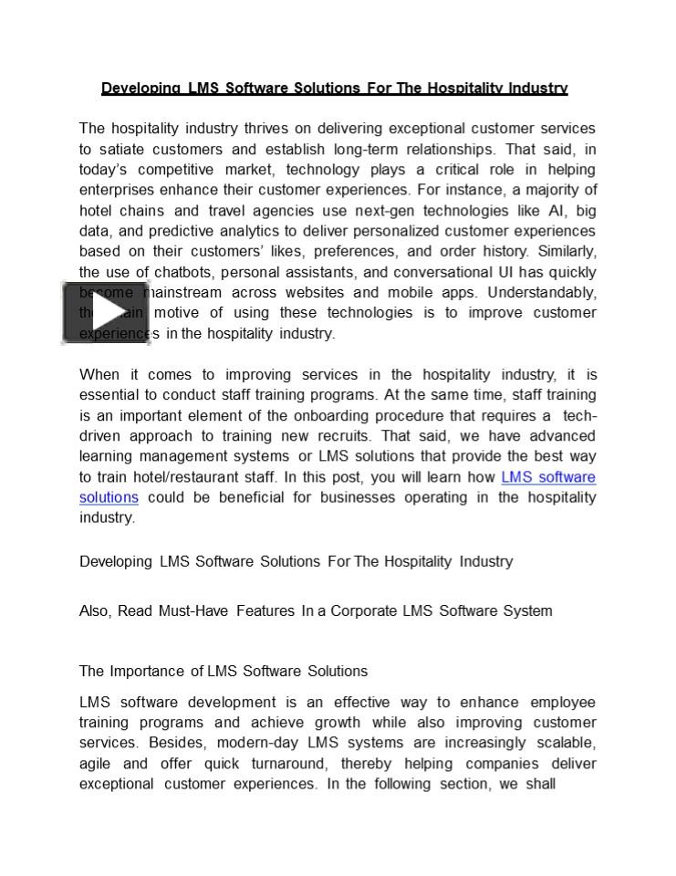 PPT – Developing LMS Software Solutions For The Hospitality Industry ...