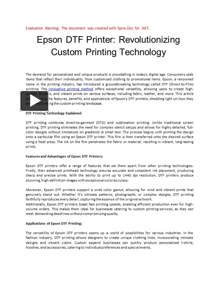 PPT – Epson DTF Printer Revolutionizing Custom Printing Technology (1 ...