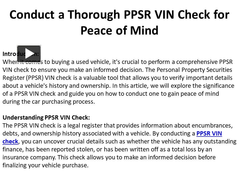 PPSR VIN Check presentation | free to download