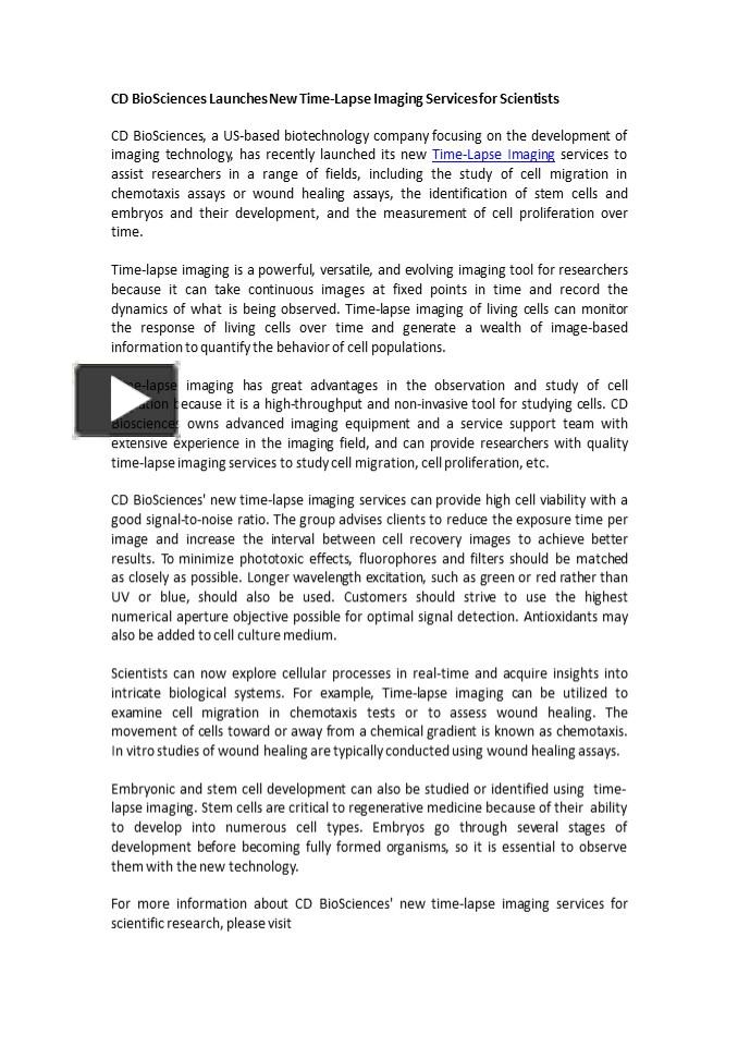 Time-Lapse Imaging Services presentation | free to download