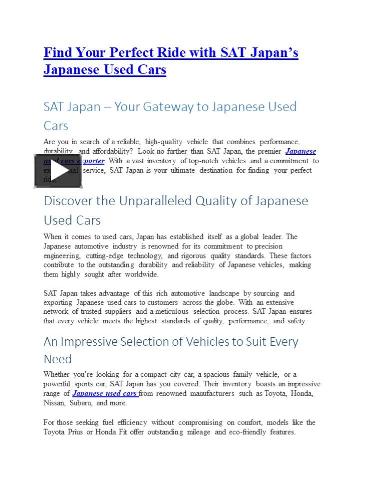 PPT – Find Your Perfect Ride with SAT Japan's Japanese Used Cars ...