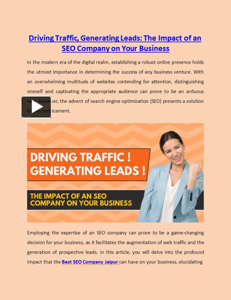 PPT – Driving Traffic, Generating Leads: The Impact of an SEO Company ...