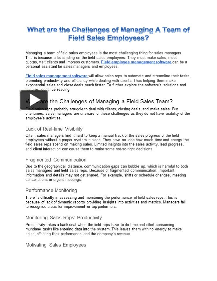 What are the Challenges of Managing A Team of Field Sales Employees ...