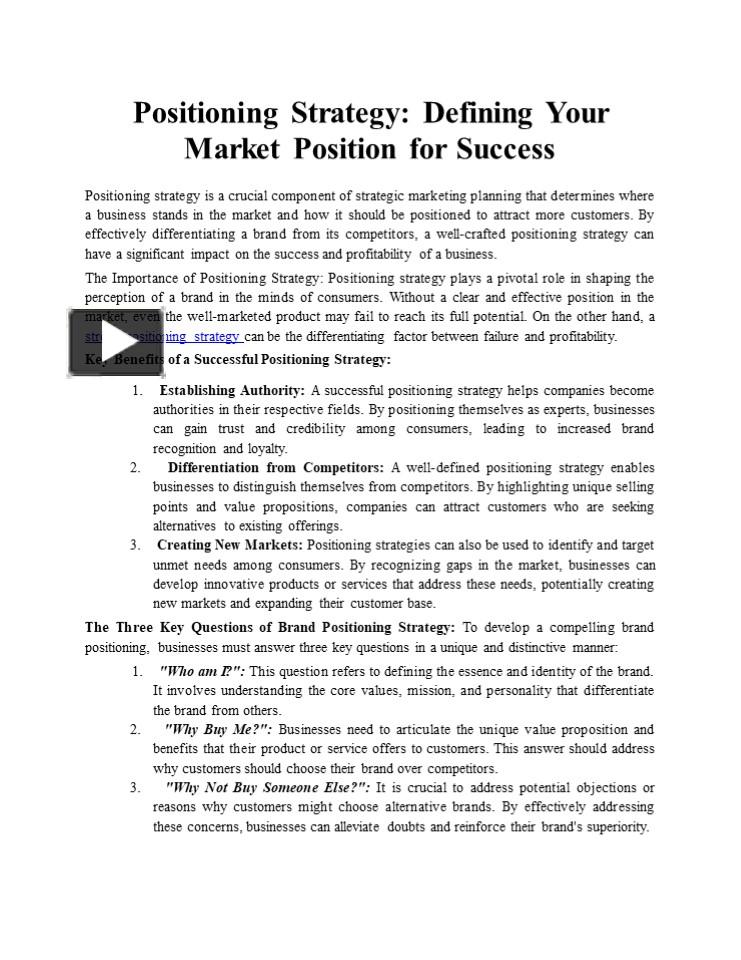 Positioning Strategy: Defining Your Market Position for Success ...