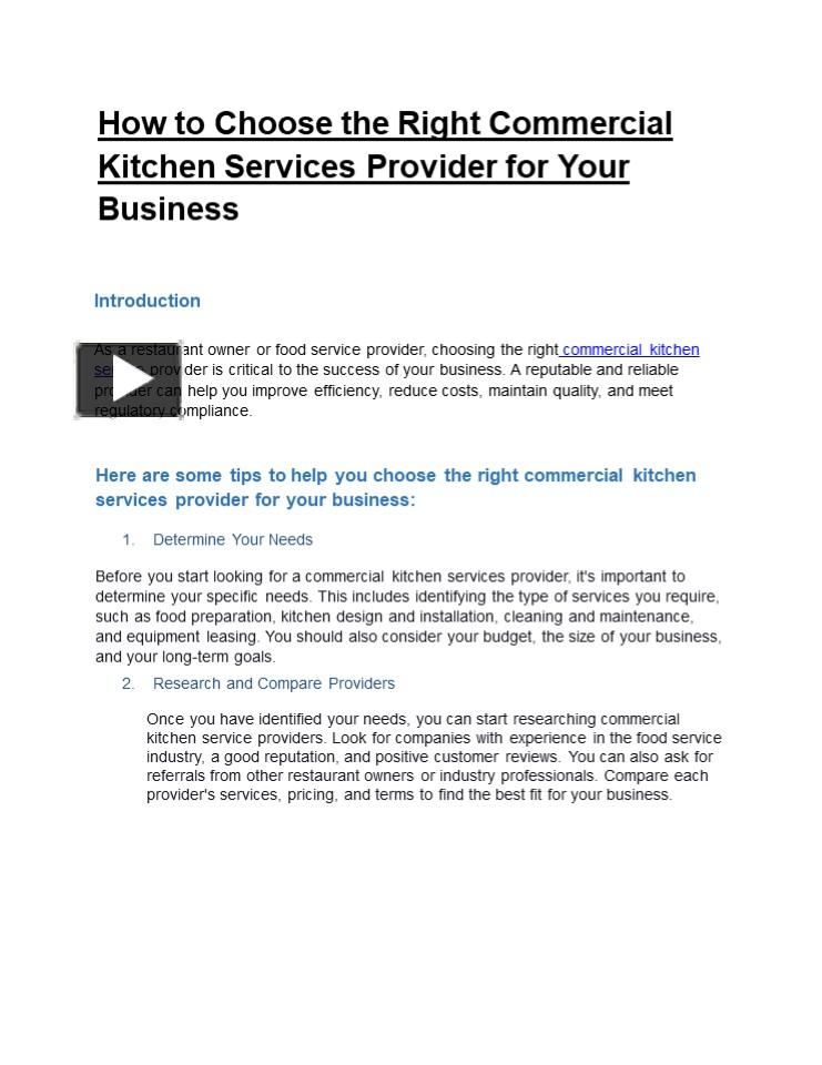 How to Choose the Right Commercial Kitchen Services Provider for Your ...