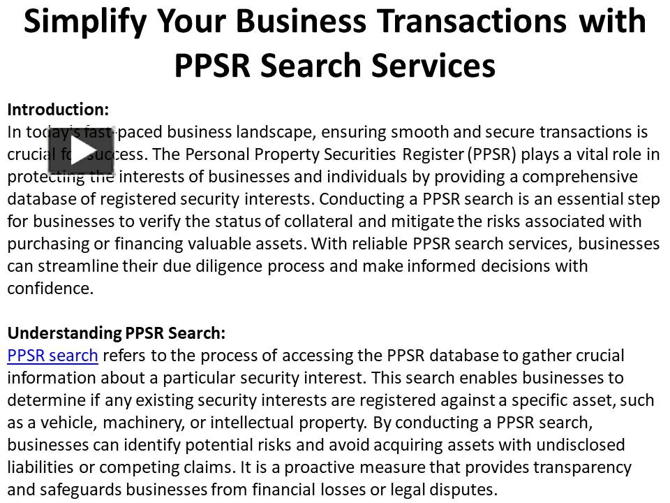PPT – PPSR Search PowerPoint presentation | free to download - id ...