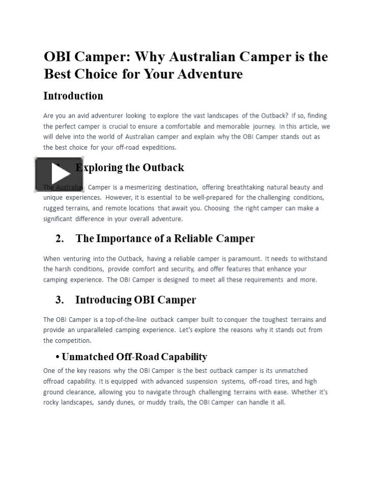 OBI Camper: Why Australian Camper is the Best Choice for Your Adventure ...