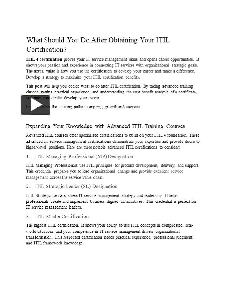 What Should You Do After Obtaining Your ITIL Certification ...