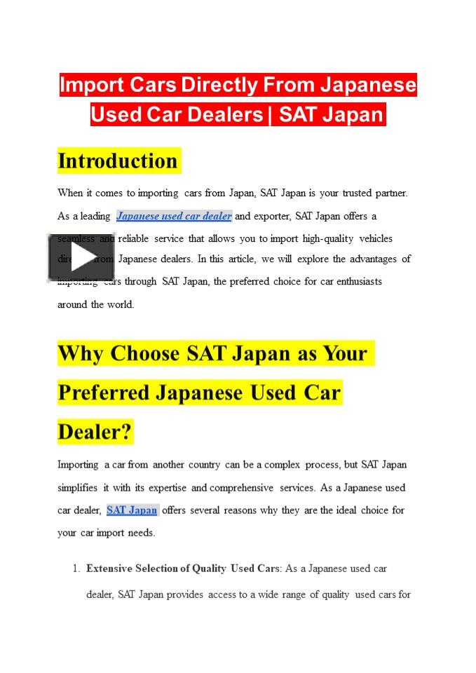 PPT – Import Cars Directly From Japanese Used Car Dealer | SAT Japan ...